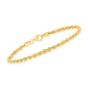 ross-simons 3mm 18kt gold over sterling rope-chain bracelet. 7 inches