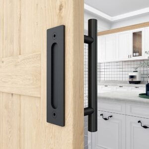 WINSOON 8FT Single Wood Sliding Barn Door Hardware Kit with 1pc Barn Door Handle Set