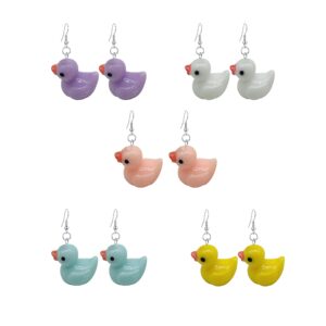 seakuur 5 pairs of cute duck earrings funny resin little duckie earrings for women (5 pairs)