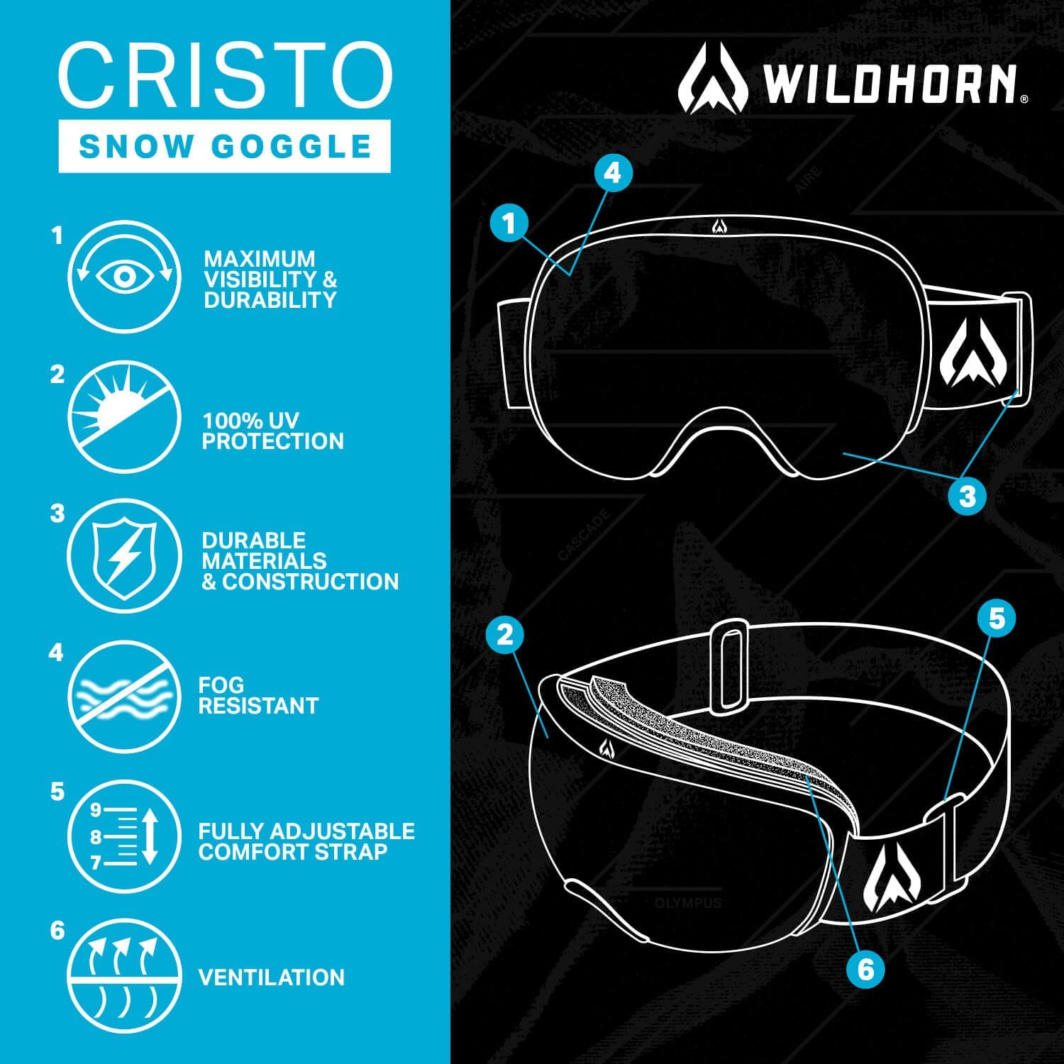 Wildhorn Cristo Ski Goggles Men Women 100% UV Anti-Fog OTG Snowboard Goggles- US Ski Team Official Supplier- Snow Goggles