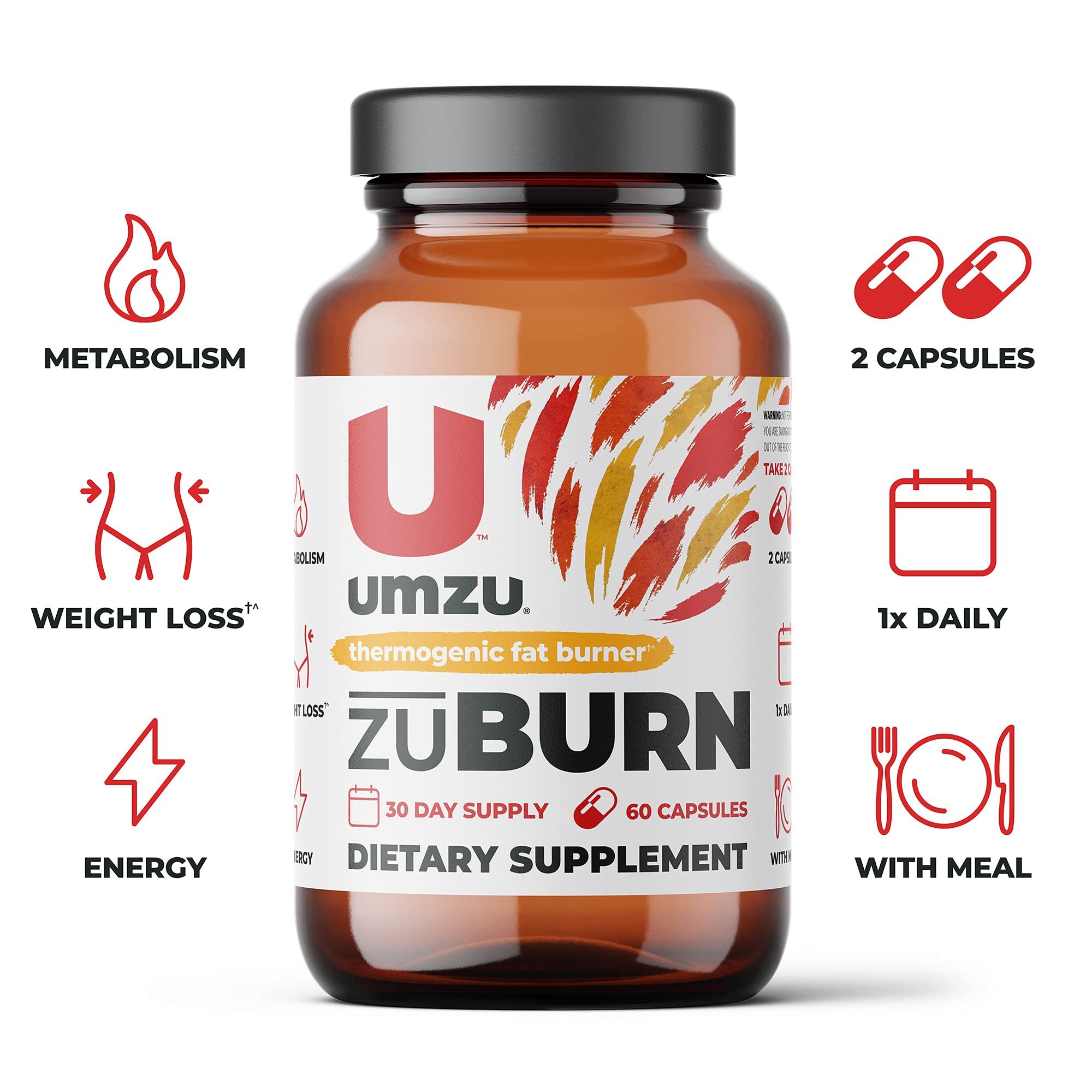 UMZU ZuBurn Thermogenic Fat Burner Supplement for a Healthy Body Composition | Natural Ingredients to Support Metabolism, Increase Calorie Burn & Reduce Body Fat* (30 Day Supply | 60 Capsules)