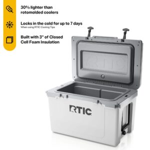 RTIC Ultra-Light 52 Quart Hard Cooler Insulated Portable Ice Chest Box for Beach, Drink, Beverage, Camping, Picnic, Fishing, Boat, Barbecue, 30% Lighter Than Rotomolded Coolers, White & Grey