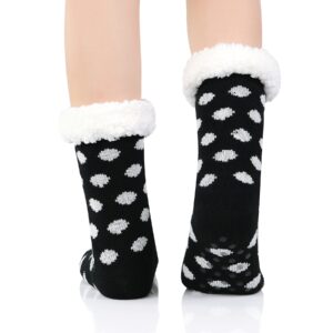 Zando Women's Winter Warm Slipper Socks With Grippers Fleece Lined Soft Thick Fuzzy Socks Warm Sherpa Fleece Socks Non Skid Fuzzy Slipper Socks Thick Athletic Socks C Classic Black Series