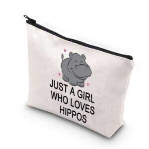 bdpwss hippo makeup bag hippopotamus gift hippo lover gift just a girl who loves hippos cosmetic pouch hippo theme inspirational toiletry bag for women girls (girl loves hippos)