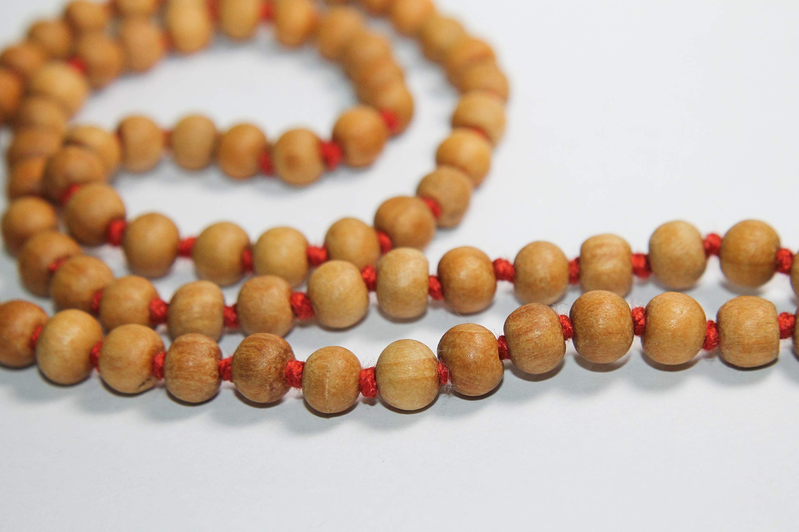 GRI9 8MM Tulsi mala Beads Necklace Holy Basil 108 + 1 Beads Ram Japa Prayer Mala Energized 108 Hindu Tibetan Buddhist Rosary for Chanting Mantra (Red Tessel)