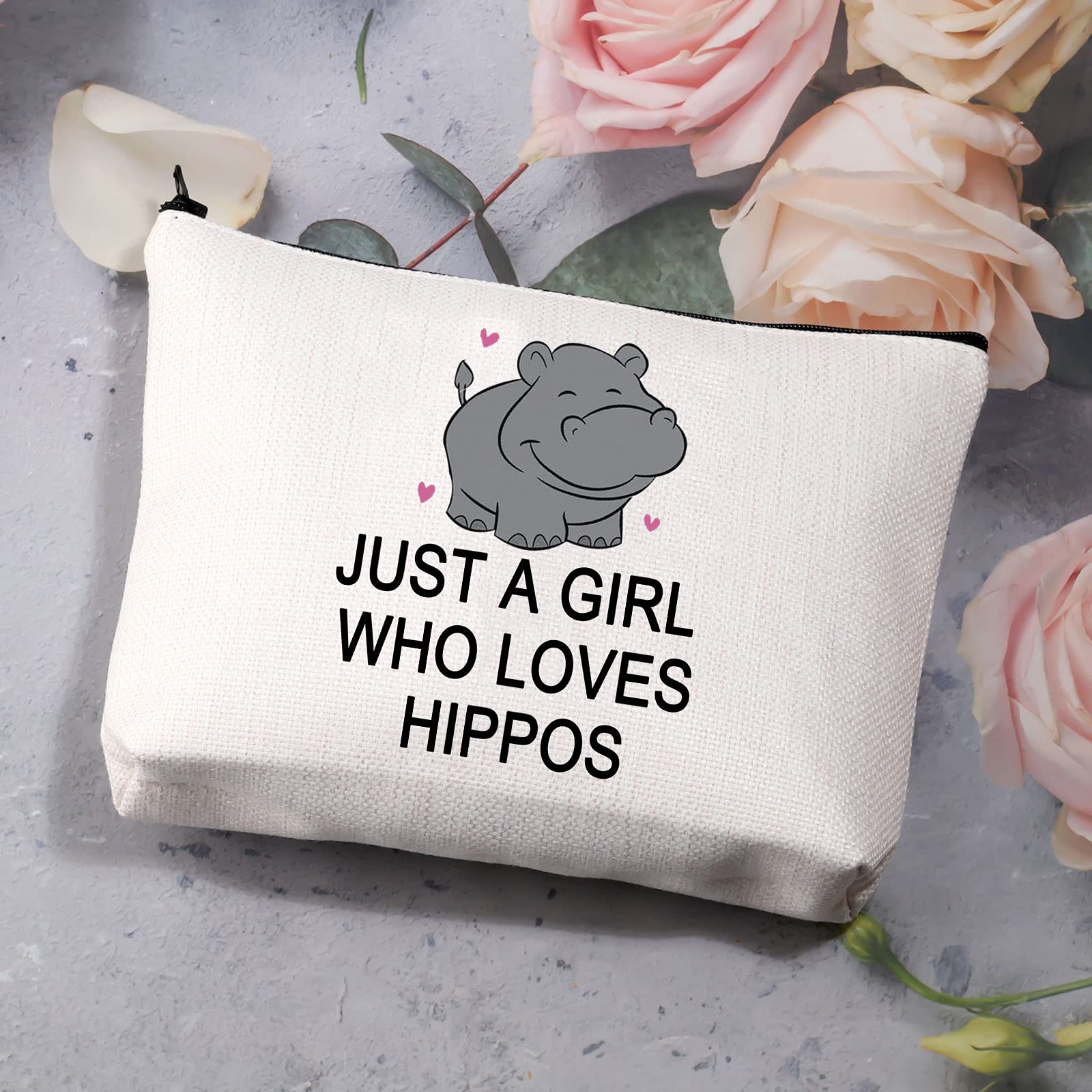 BDPWSS Hippo Makeup Bag Hippopotamus Gift Hippo Lover Gift Just a Girl Who Loves Hippos Cosmetic Pouch Hippo Theme Inspirational Toiletry Bag For Women Girls (Girl loves hippos)