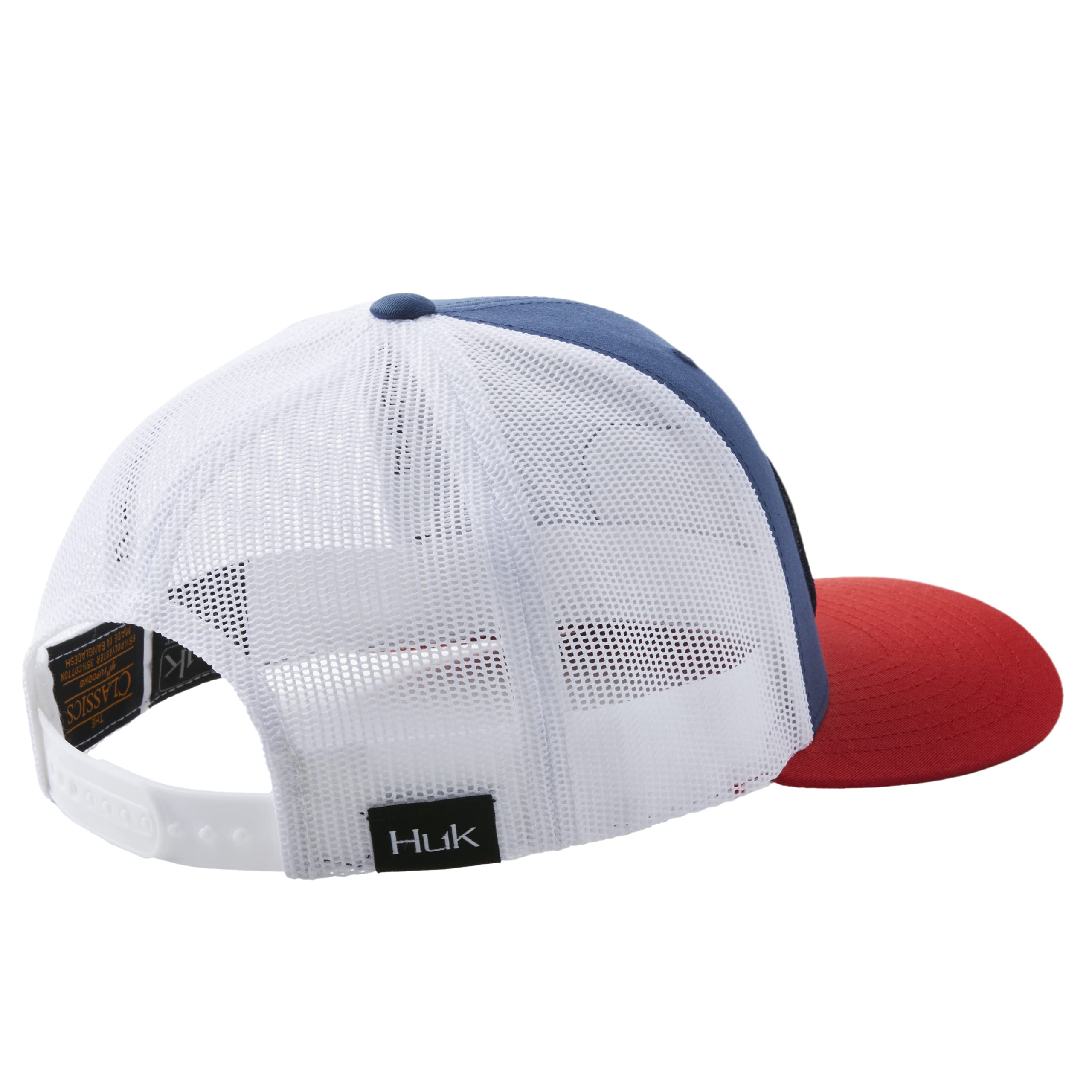 HUK mens Mesh Trucker Snapback | Anti-Glare Fishing Hat, Americana - Sargasso Sea, One Size US