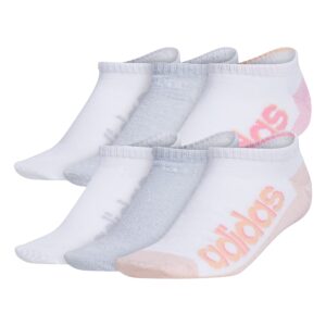 adidas women's superlite linear 3.0 no show socks (6-pair), white/bliss pink/clear onix grey, medium