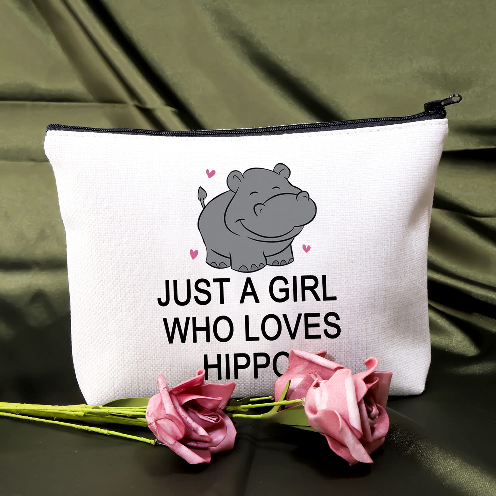 BDPWSS Hippo Makeup Bag Hippopotamus Gift Hippo Lover Gift Just a Girl Who Loves Hippos Cosmetic Pouch Hippo Theme Inspirational Toiletry Bag For Women Girls (Girl loves hippos)