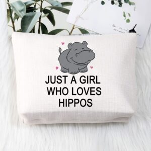 BDPWSS Hippo Makeup Bag Hippopotamus Gift Hippo Lover Gift Just a Girl Who Loves Hippos Cosmetic Pouch Hippo Theme Inspirational Toiletry Bag For Women Girls (Girl loves hippos)