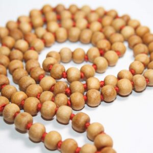 GRI9 8MM Tulsi mala Beads Necklace Holy Basil 108 + 1 Beads Ram Japa Prayer Mala Energized 108 Hindu Tibetan Buddhist Rosary for Chanting Mantra (Red Tessel)