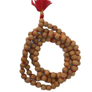 GRI9 8MM Tulsi mala Beads Necklace Holy Basil 108 + 1 Beads Ram Japa Prayer Mala Energized 108 Hindu Tibetan Buddhist Rosary for Chanting Mantra (Red Tessel)