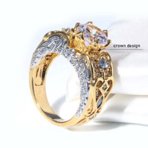 Ringcrown 2 Rings Couple Rings Matching Ring Bridal Sets 10kt Gold Plated AAA Cz Womens Wedding Ring Wing Ring Tungsten Man Wedding Bands