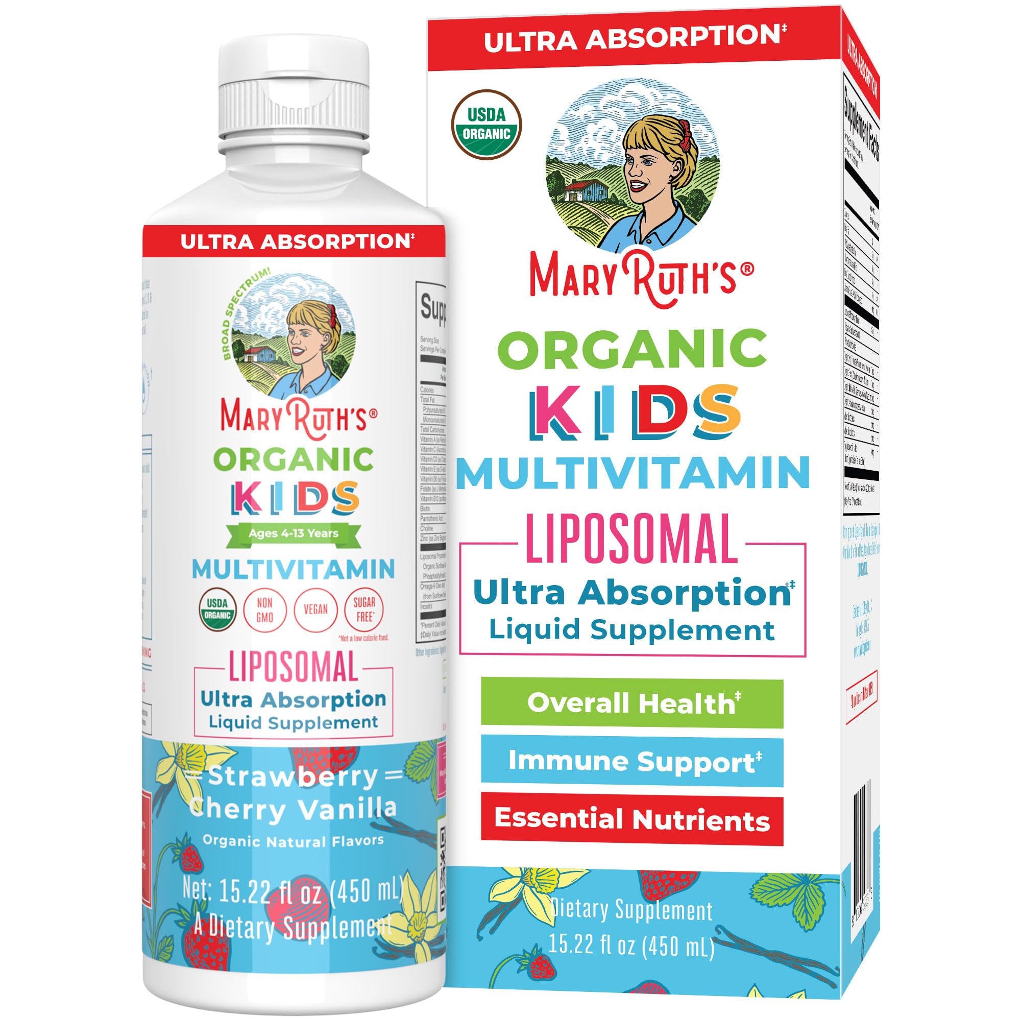 MaryRuth's Kids Multivitamin lipsomal | Vegan, Sugar-Free Vitamins for Kids Ages 2+ | Childrens Vitamins 1-2 Month Supply | Multivitamin for Kids | Multi | Kids Vitamins | 15.22 Fl Oz