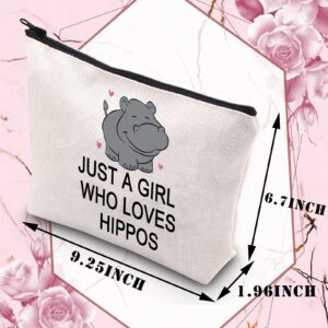 BDPWSS Hippo Makeup Bag Hippopotamus Gift Hippo Lover Gift Just a Girl Who Loves Hippos Cosmetic Pouch Hippo Theme Inspirational Toiletry Bag For Women Girls (Girl loves hippos)