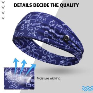 Willbond 5 Pieces Nurse Headbands with Buttons for Mask Nurses Wide Turban Non Slip Elastic Ear Protection for Women Men Doctors Sweatband for Spa Yoga Sports Workout (Multiple Pattern Style)