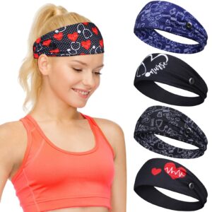 willbond 5 pieces nurse headbands with buttons for mask nurses wide turban non slip elastic ear protection for women men doctors sweatband for spa yoga sports workout (multiple pattern style)