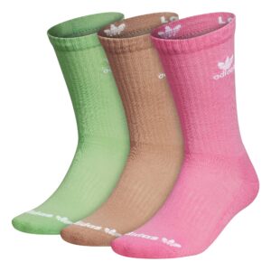 adidas originals trefoil cushioned crew socks (3-pair), bliss pink/magic beige/glory mint green, large