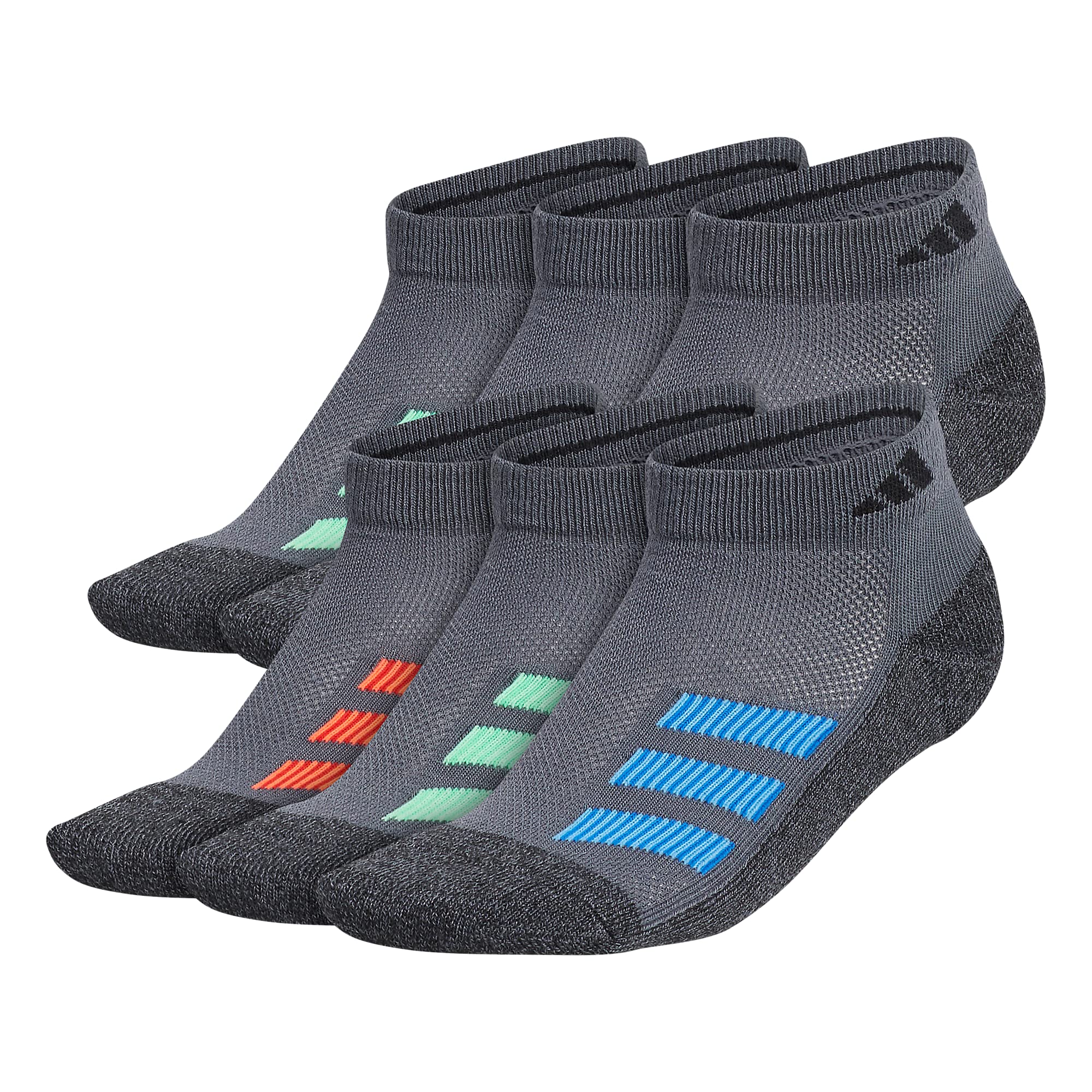 adidas Kids-Boy's/Girl's Cushioned Angle Stripe Low Cut Socks (6-Pair), Onix Grey/Pulse Blue/Vivid Red, Large