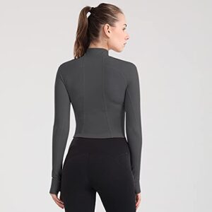 ZHENWEI Workout Jacket for Women Cropped Turtleneck Sports Jackets Long Sleeve Yoga Running Athletic Jacket,DarkGrey,XS