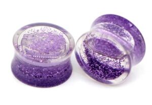 pierced republic purple glitter ear gauges - pair of double flared acrylic ear plugs - 6 size options (5/8" (16mm))