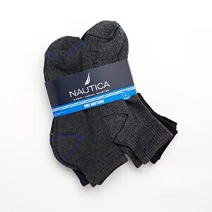 Nautica Men's Performance Quarter Socks with Cushioned Comfort (6 Pack), Size 6-12.5, Navy/Gray