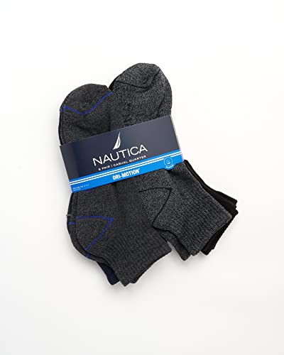 Nautica Men's Performance Quarter Socks with Cushioned Comfort (6 Pack), Size 6-12.5, Navy/Gray