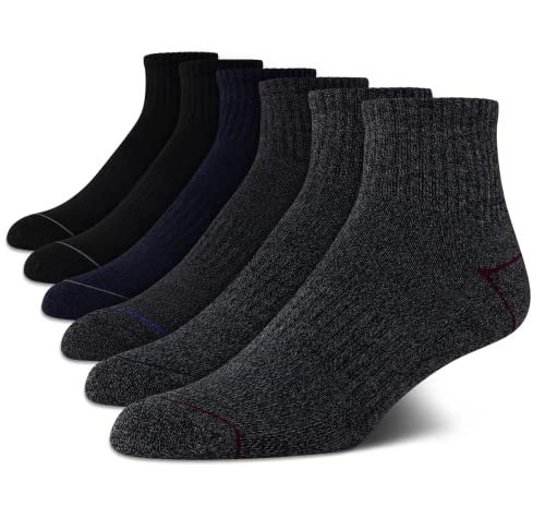 Nautica Men's Performance Quarter Socks with Cushioned Comfort (6 Pack), Size 6-12.5, Navy/Gray