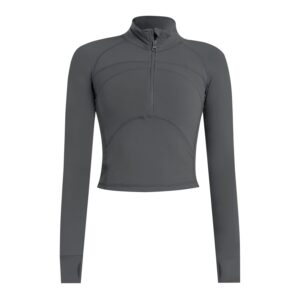 zhenwei workout jacket for women cropped turtleneck sports jackets long sleeve yoga running athletic jacket,darkgrey,xs