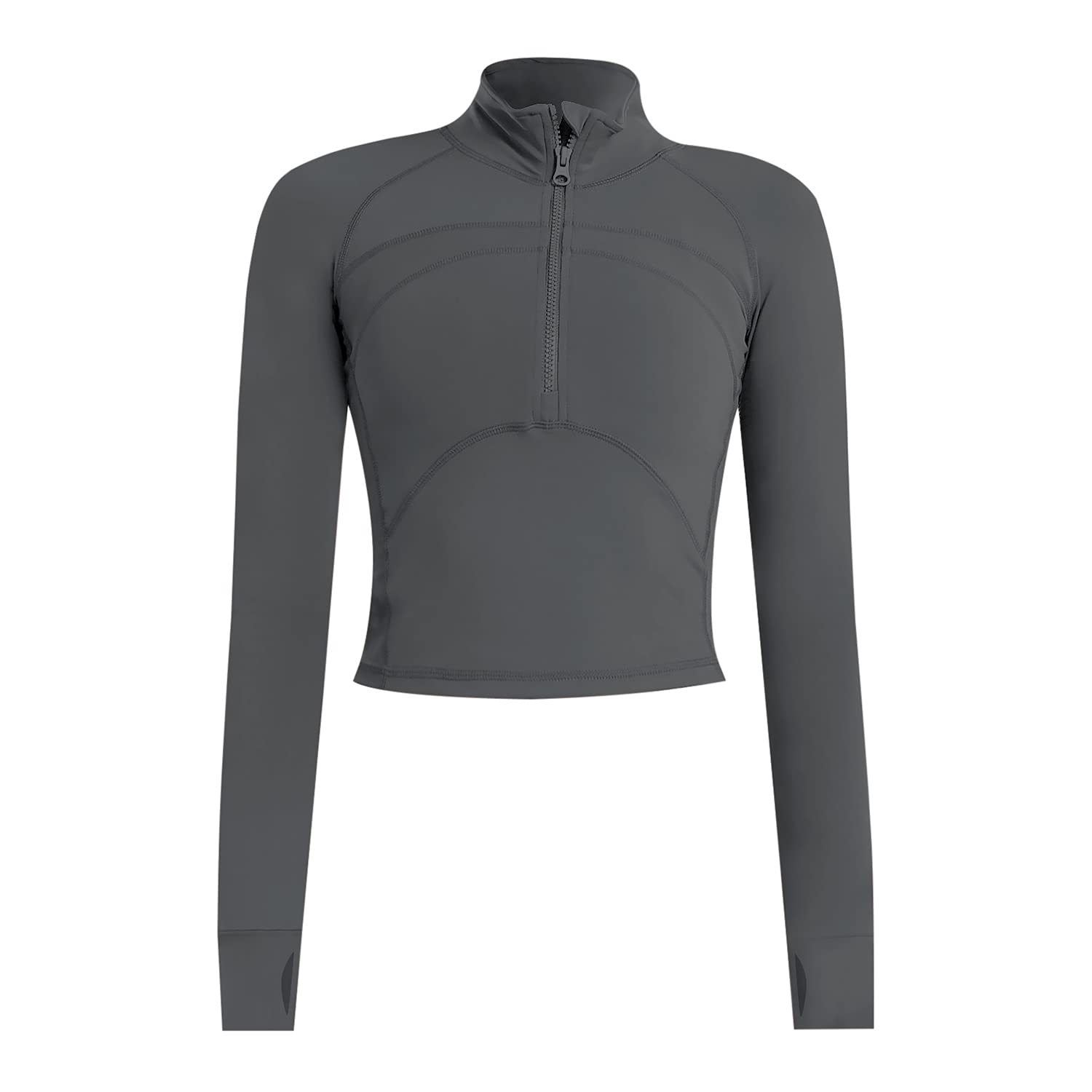 ZHENWEI Workout Jacket for Women Cropped Turtleneck Sports Jackets Long Sleeve Yoga Running Athletic Jacket,DarkGrey,XS