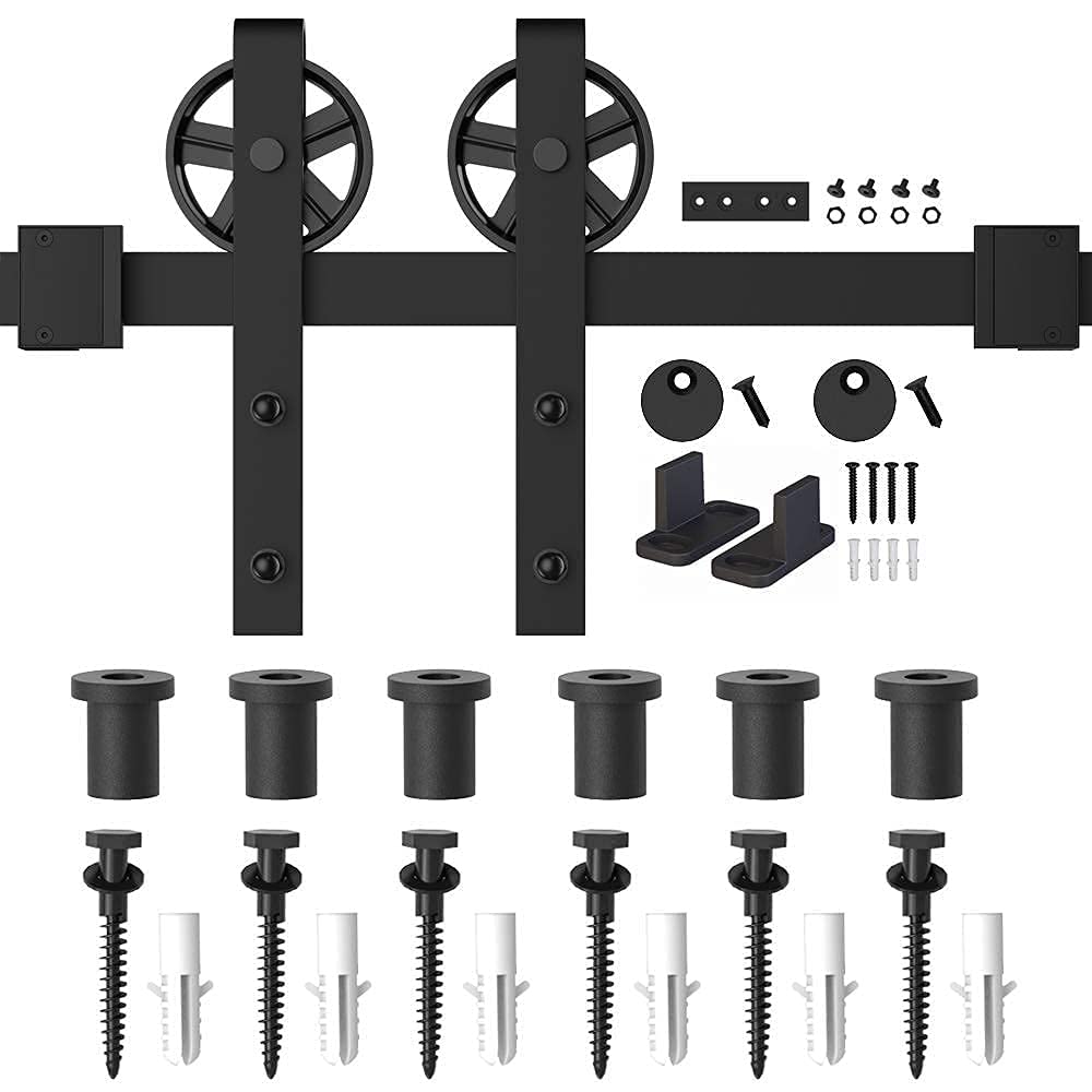 WINSOON 9FT Single Wood Sliding Barn Door Hardware Kit with 1pc Barn Door Handle Set