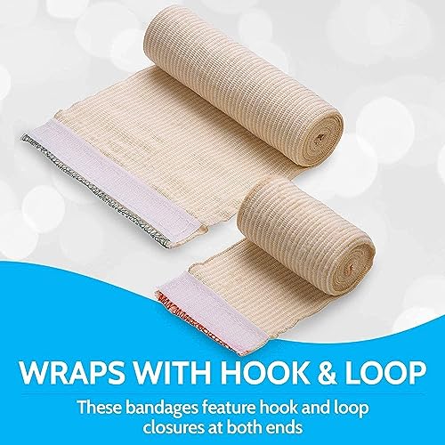 Hook and Loop Closure Elastic Bandage Wraps - Premium Variety Pack of 8, 2 3 4 6 inch x 5 Yards per Roll - Latex Free Reusable Compression Stretch Roll for First Aid, Medical, & Sports Injury Recovery