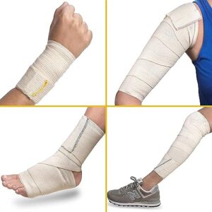 Hook and Loop Closure Elastic Bandage Wraps - Premium Variety Pack of 8, 2 3 4 6 inch x 5 Yards per Roll - Latex Free Reusable Compression Stretch Roll for First Aid, Medical, & Sports Injury Recovery