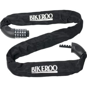 bikeroo bike lock chain - heavy duty 3 foot combination bicycle lock - bike cable lock for moped, electronic bike, scooter, motorcycle - protective sleeve for extra anti theft security, black