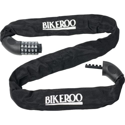 Bikeroo Bike Lock Chain - Heavy Duty 3 Foot Combination Bicycle Lock - Bike Cable Lock for Moped, Electronic Bike, Scooter, Motorcycle - Protective Sleeve for Extra Anti Theft Security, Black