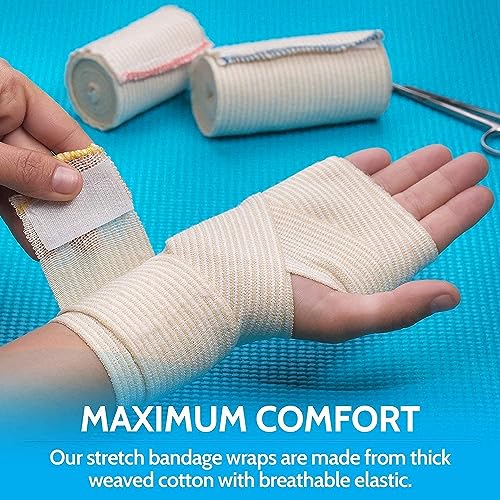 Hook and Loop Closure Elastic Bandage Wraps - Premium Variety Pack of 8, 2 3 4 6 inch x 5 Yards per Roll - Latex Free Reusable Compression Stretch Roll for First Aid, Medical, & Sports Injury Recovery