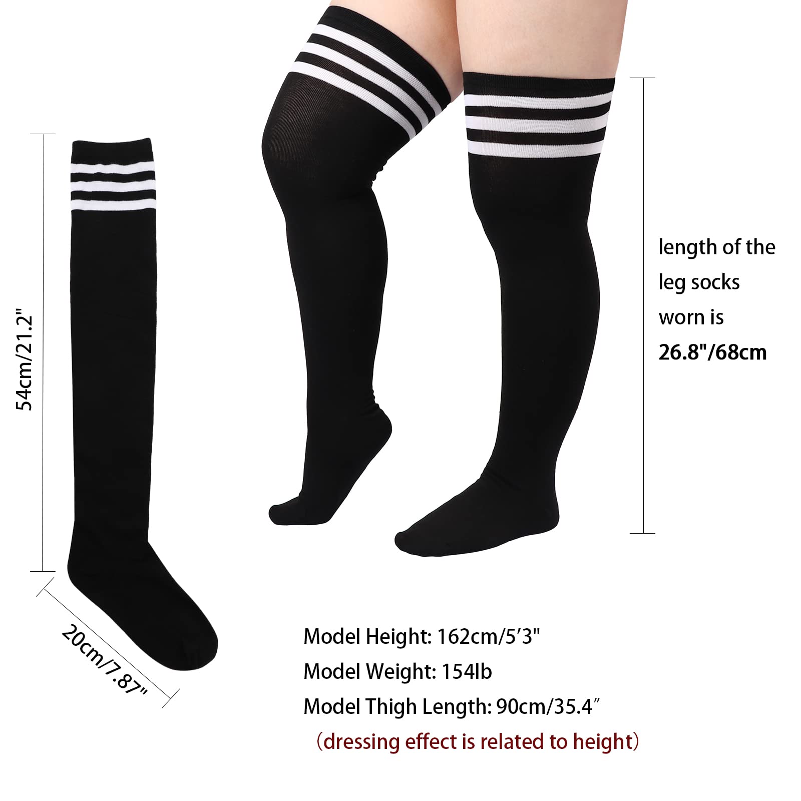 DRESHOW Plus Size Thigh High Socks Striped Over Knee Long Boot Stockings Knee High Tube Socks Leg Warmers for Women