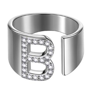 beautlace letter b rings adjustable silver plated initial b alphabet open ring with cubic zirconia jewelry for men and women kr0037b-w