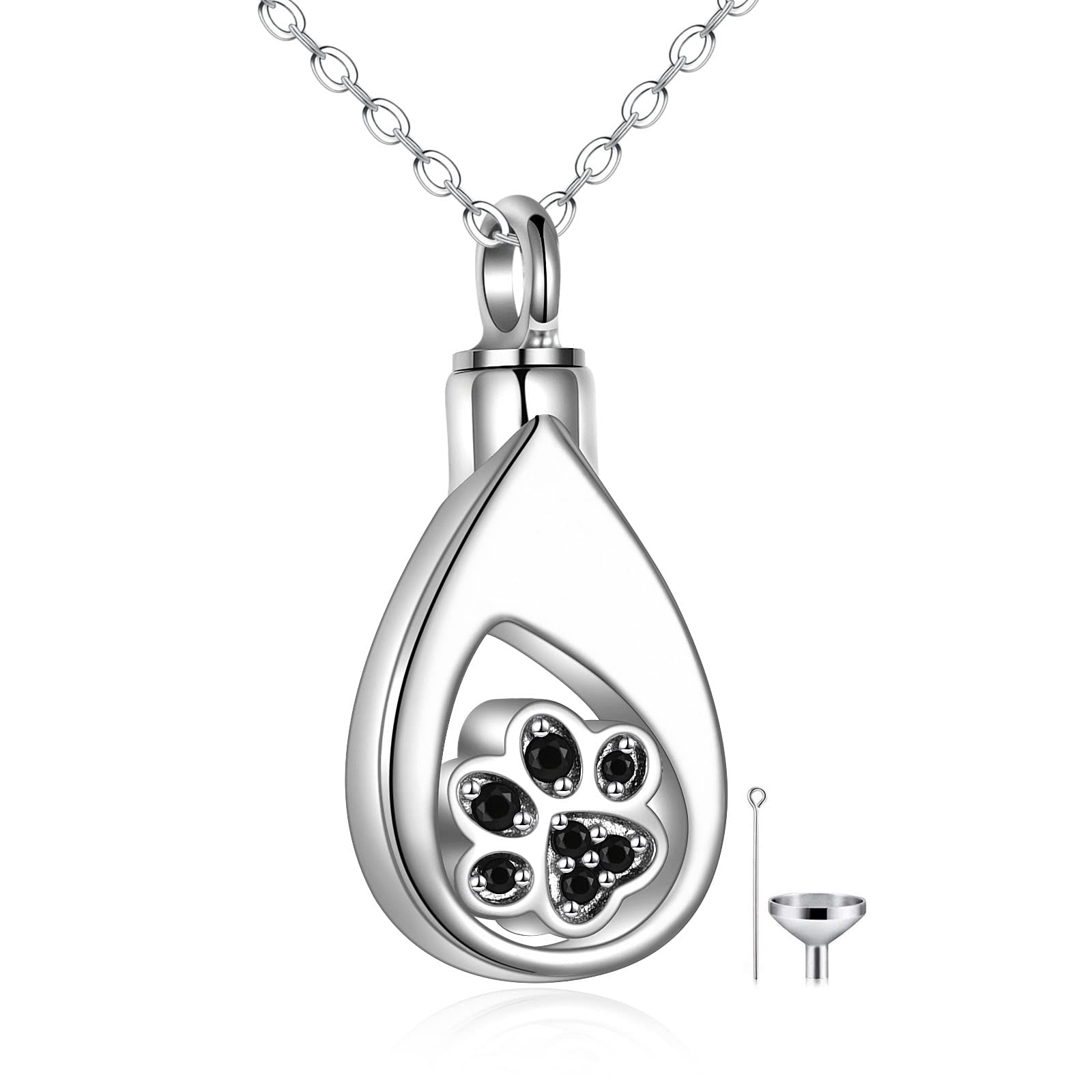 TIGER RIDER Pet Urn Necklace for Ashes Sterling Silver Paw Print Memorial Ash Keepsake Cremation Jewelry Gifts for Women Dog Cat Lovers