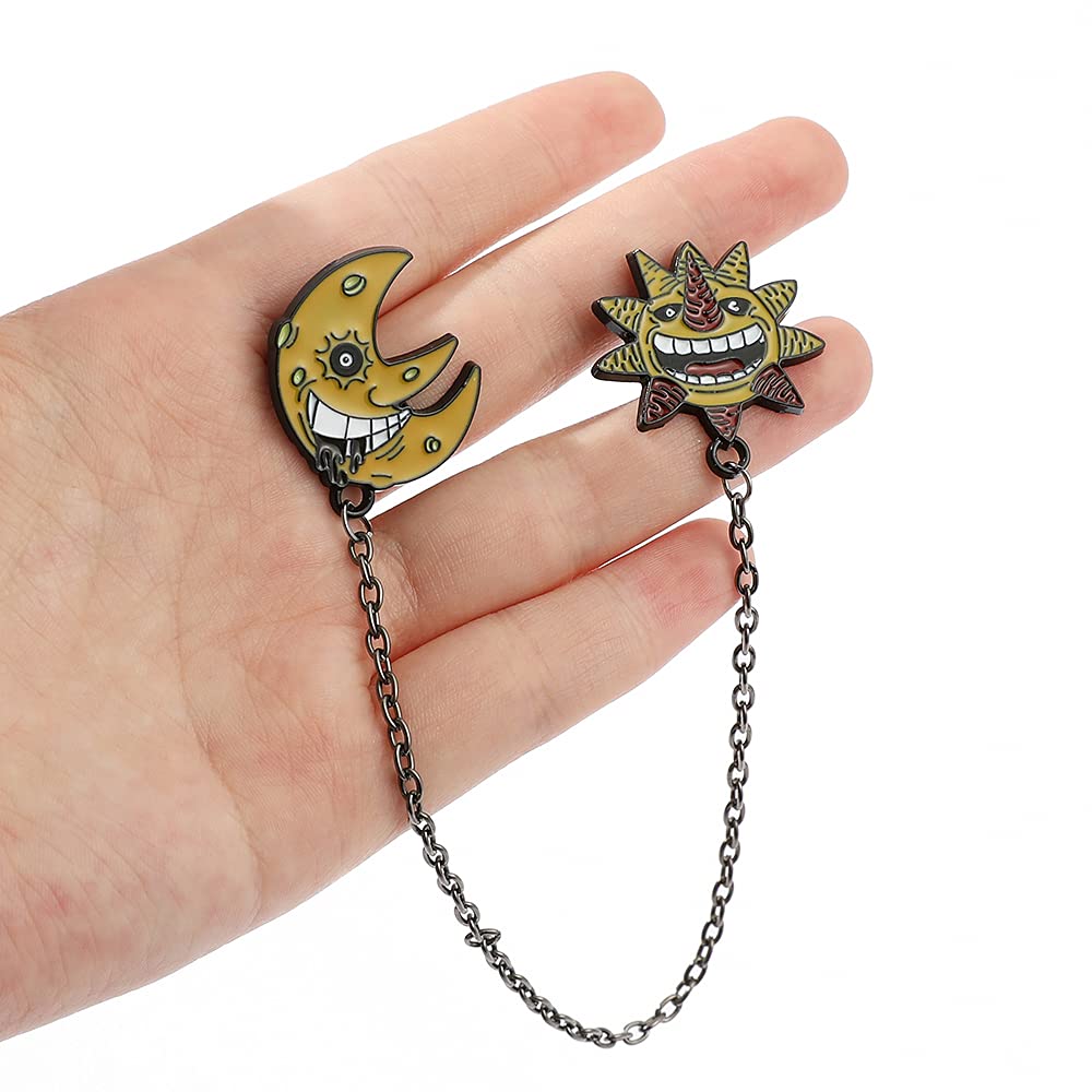 Soul Eater Anime Enamel Pins Set, Manga Cosplay Evil Sun And Moon With Black Chains Brooch Badges Lapel Pins For Backpack Collection Jewelry Accessories (Moon and Sun)