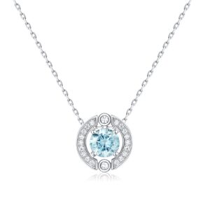 march aquamarine pendant birthstone necklace - 925 sterling silver dainty birthstone necklaces with solitaire round cubic zirconia anniversary birthday gifts for women mom wife her