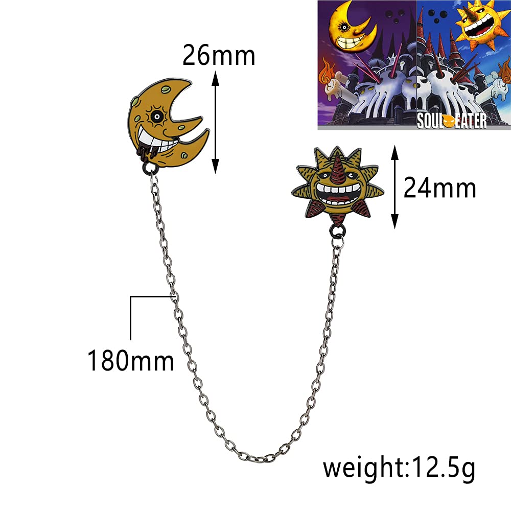 Soul Eater Anime Enamel Pins Set, Manga Cosplay Evil Sun And Moon With Black Chains Brooch Badges Lapel Pins For Backpack Collection Jewelry Accessories (Moon and Sun)