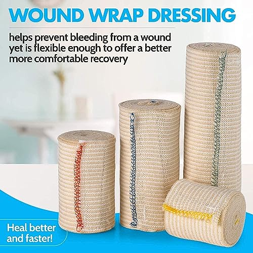 Hook and Loop Closure Elastic Bandage Wraps - Premium Variety Pack of 8, 2 3 4 6 inch x 5 Yards per Roll - Latex Free Reusable Compression Stretch Roll for First Aid, Medical, & Sports Injury Recovery