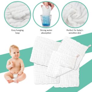 Koo-dib Muslin Soft White Baby Small Washcloths for Newborn Baby Essentials Must Haves Wash Cloths and 100% Cotton Face Towels 10 Pack Muslin Wash