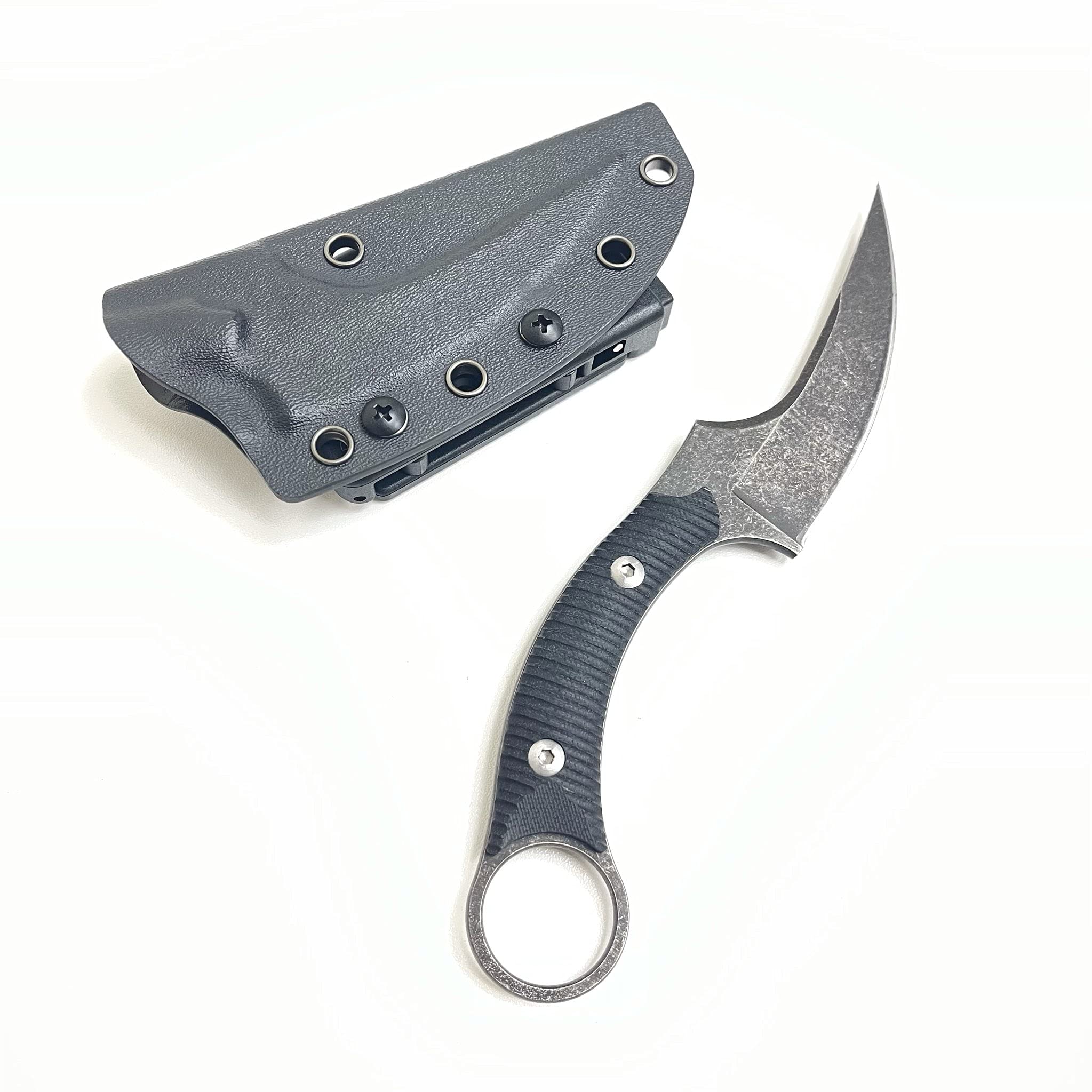 PAN series Full Tang Hunting Knife with Kydex Sheath I G10 Composite Handle I Kydex Sheath w/Adjustable Belt Clip I Stone Wash Blade I 8.6 inches overall I 4 inch Blade I