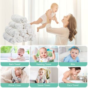 Koo-dib Muslin Soft White Baby Small Washcloths for Newborn Baby Essentials Must Haves Wash Cloths and 100% Cotton Face Towels 10 Pack Muslin Wash