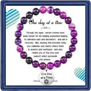 haoze sobriety gifts for men women one day at a time sobriety bracelet amethyst tiger eye protection bracelet aa alcoholics anonymous jewelry addiction recovery gift (aa-amethyst)