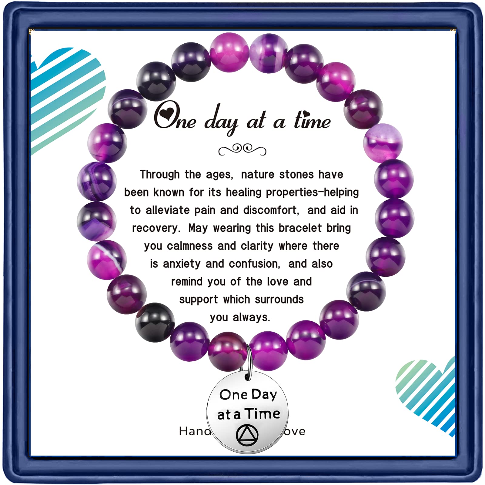 Haoze Sobriety Gifts for Men Women One Day At A Time Sobriety Bracelet Amethyst Tiger Eye Protection Bracelet AA Alcoholics Anonymous Jewelry Addiction Recovery Gift (AA-Amethyst)