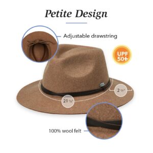 Wallaroo Hat Company Women’s Petite Aspen Fedora – UPF 50+ Sun Protection, 100% Wool Felt, Adjustable, Packable, Camel, Small