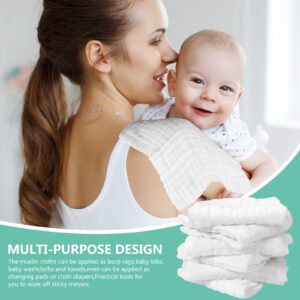 Koo-dib Muslin Soft White Baby Small Washcloths for Newborn Baby Essentials Must Haves Wash Cloths and 100% Cotton Face Towels 10 Pack Muslin Wash